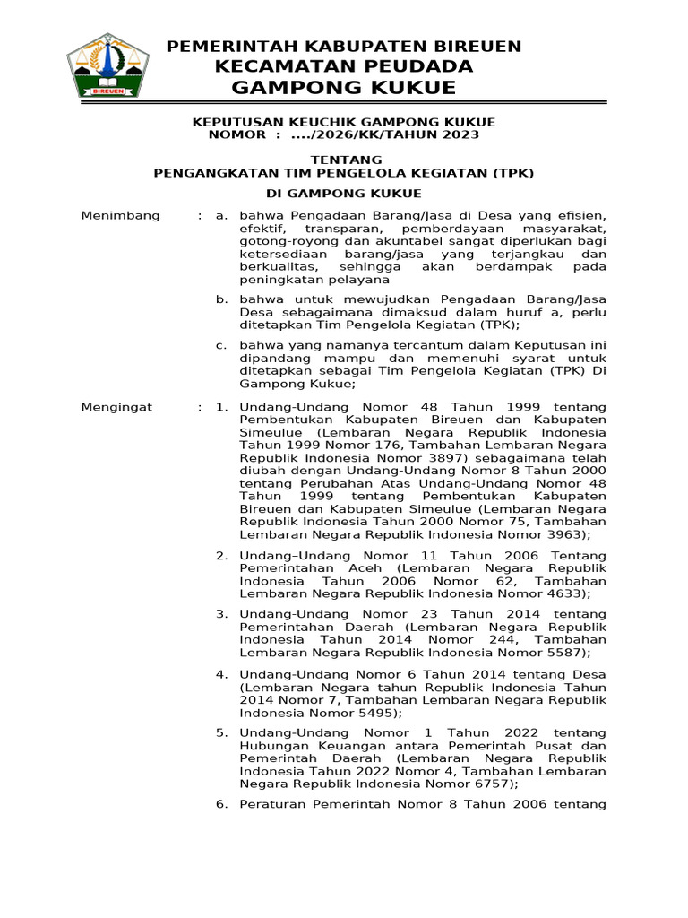 1. SK TPK Kukue 2023 | PDF