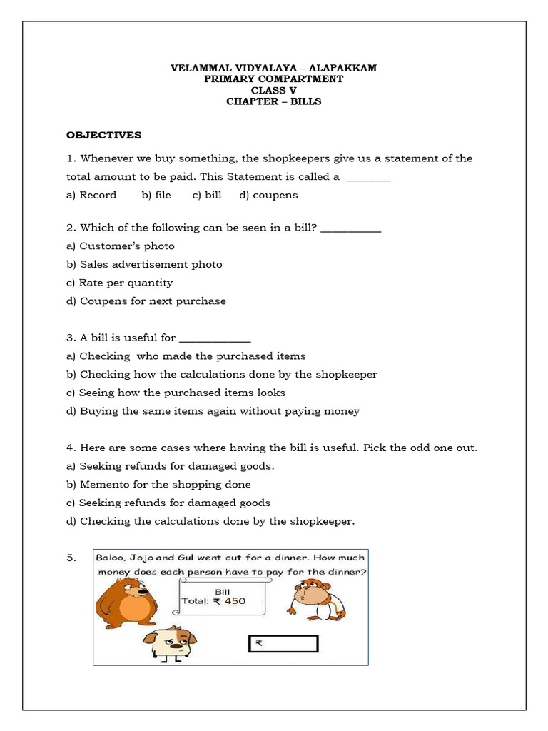 STD5 Billworksheet PDF | PDF