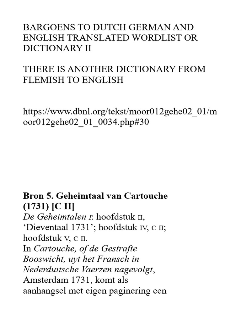 Bargoens To Dutch German and English Dictionary | PDF