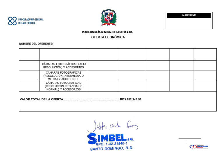 0- Formulario (SNCC.F.033) Presentacion de Oferta Economica | PDF