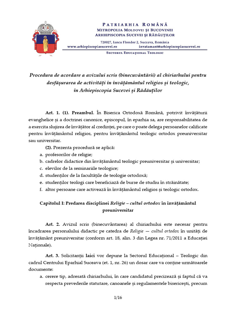 Procedura Acordare Binecuvantare Invatamant ASR | PDF