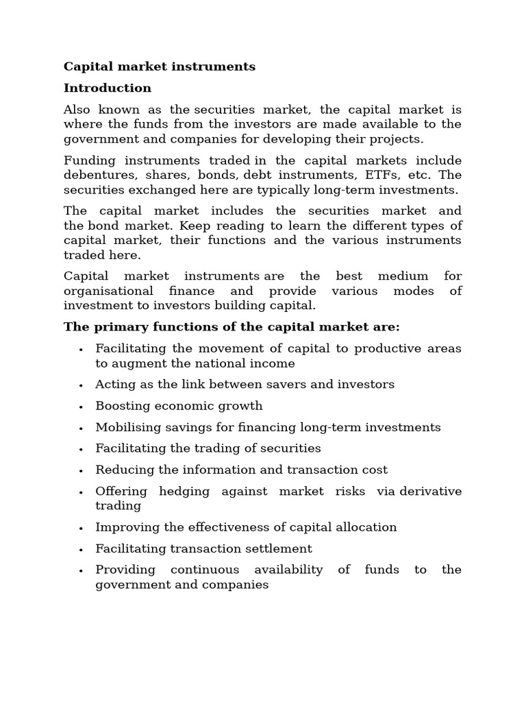 Capital Market Instruments | PDF | Bonds (Finance) | Stocks