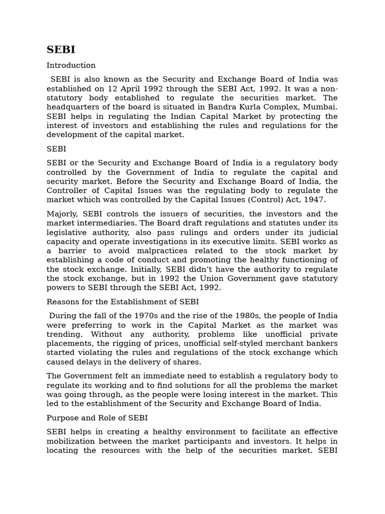 SEBI | PDF | Securities (Finance) | Stocks