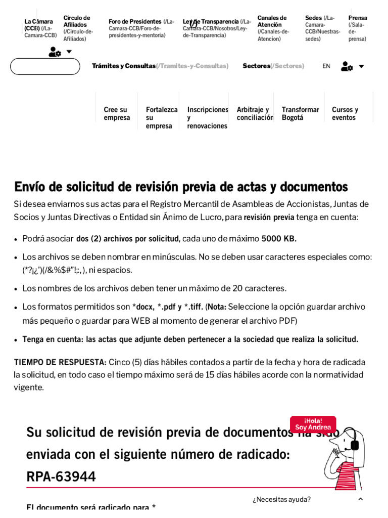 Envío de Solicitud de Revisión Previa de Actas y Documentos - Cámara de ...