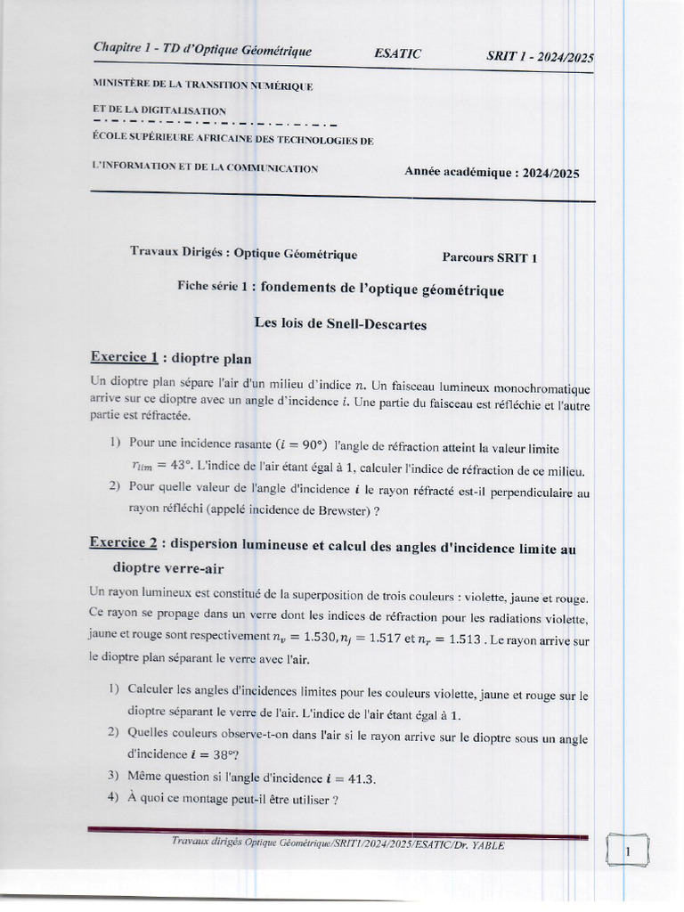 TD1 Optique Géométrique | PDF