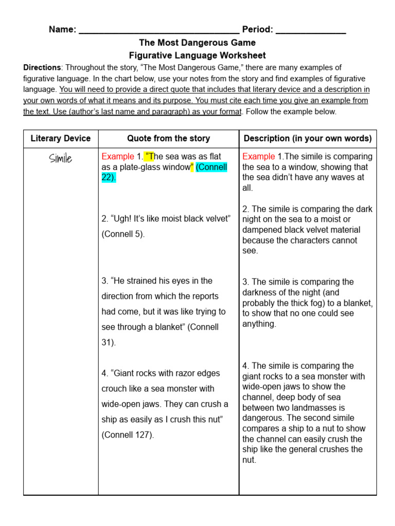 TMDG Figurative Language Worksheet | PDF