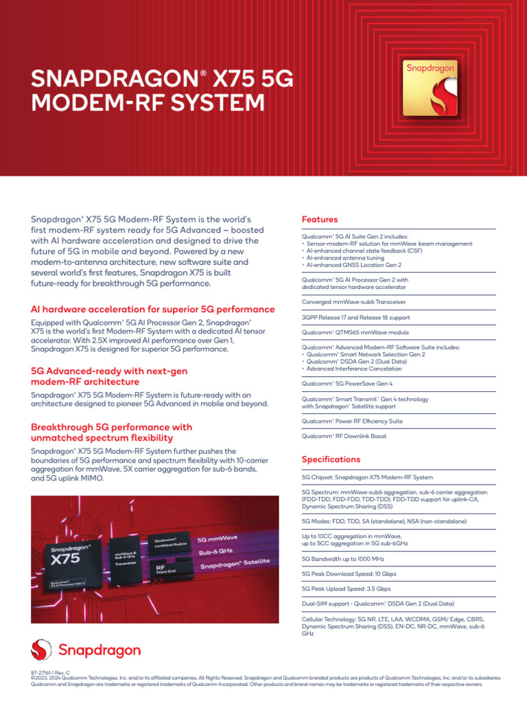 87-27161-1 REV C Snapdragon X75 5G Modem-RF System Product Brief | PDF