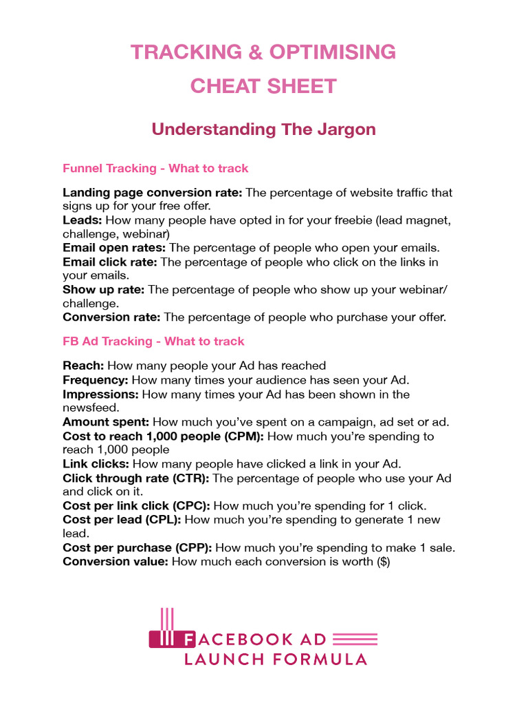 01-FB ALF - Tracking Optimising Cheat Sheet | PDF | Internet | Business