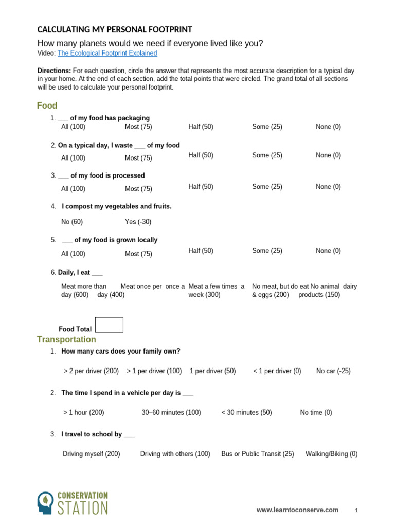 Calculate Ecological Footprint | PDF