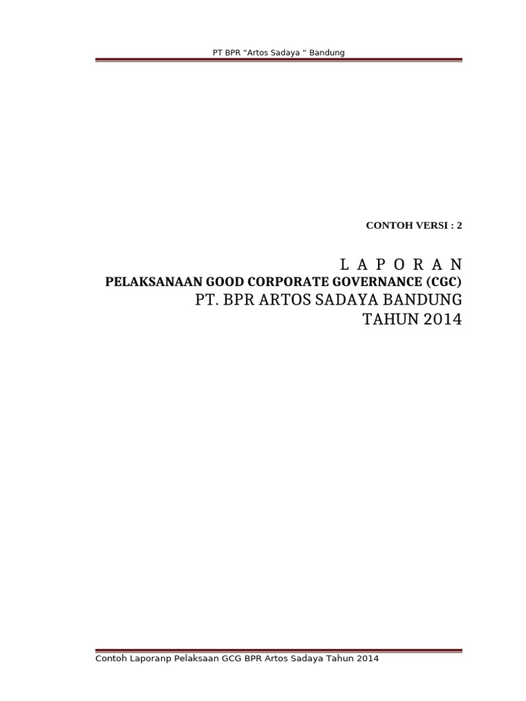 Contoh Cover Dalam Pelaporan GCG | PDF