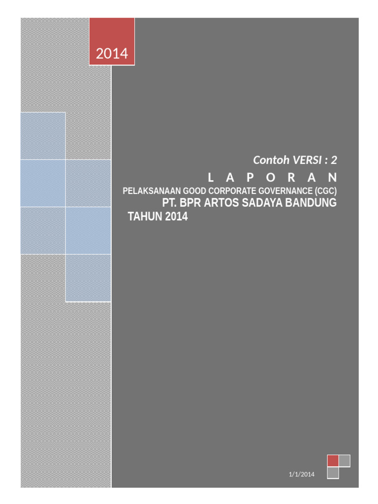 Contoh Cover Depan Laporan GCG BPR Artos Sadaya 2014 | PDF