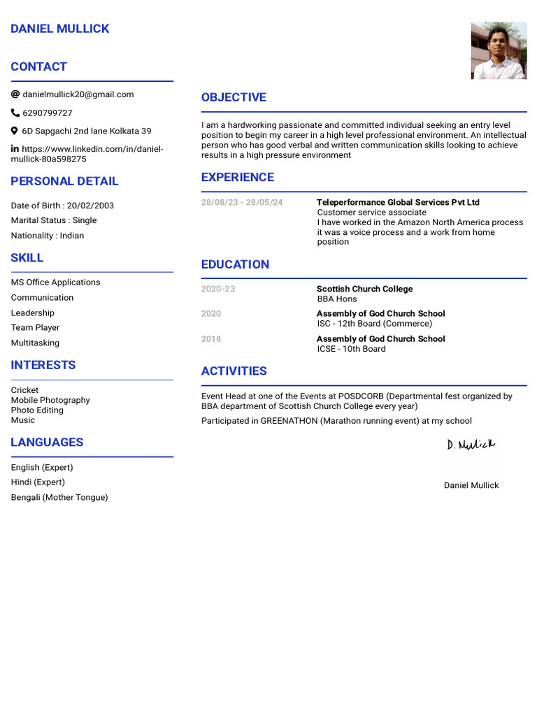 Daniel Mullick Resume | PDF