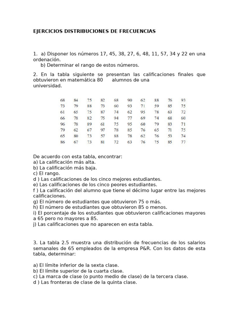 EJERCICIOS DISTRIBUCION DE FRECUENCIAS | PDF