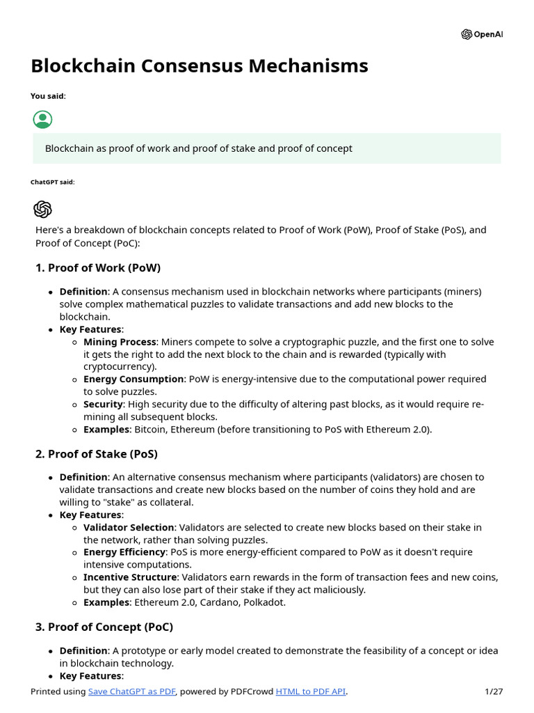 Blockchain Consensus Mechanisms | PDF