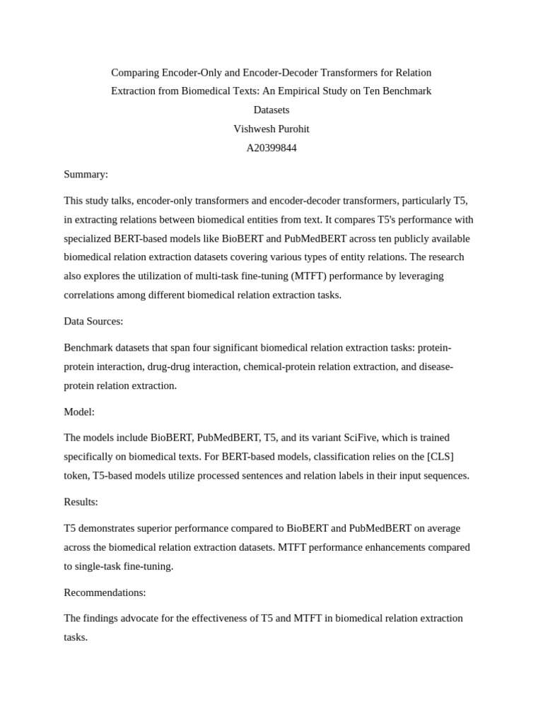 Comparing Encoder Only And Encoder Decoder Transformers For Relation Pdf