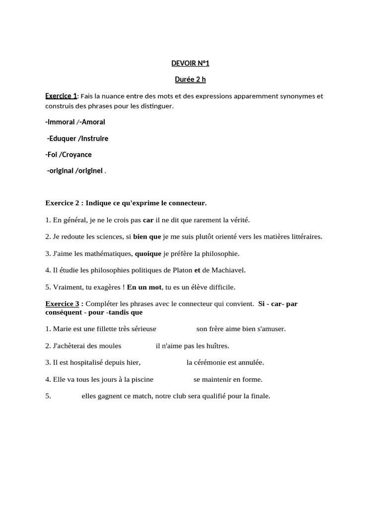 Devoir N°1 Durée 2 H Exercice 1 | PDF