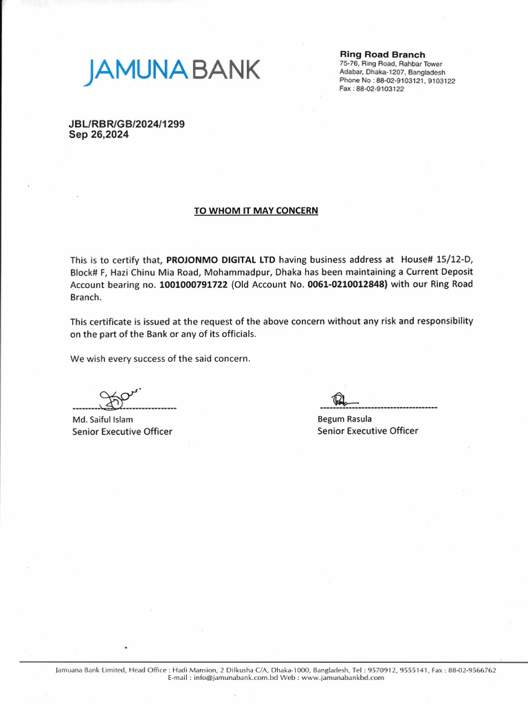 Bank Solvency Certificate | PDF