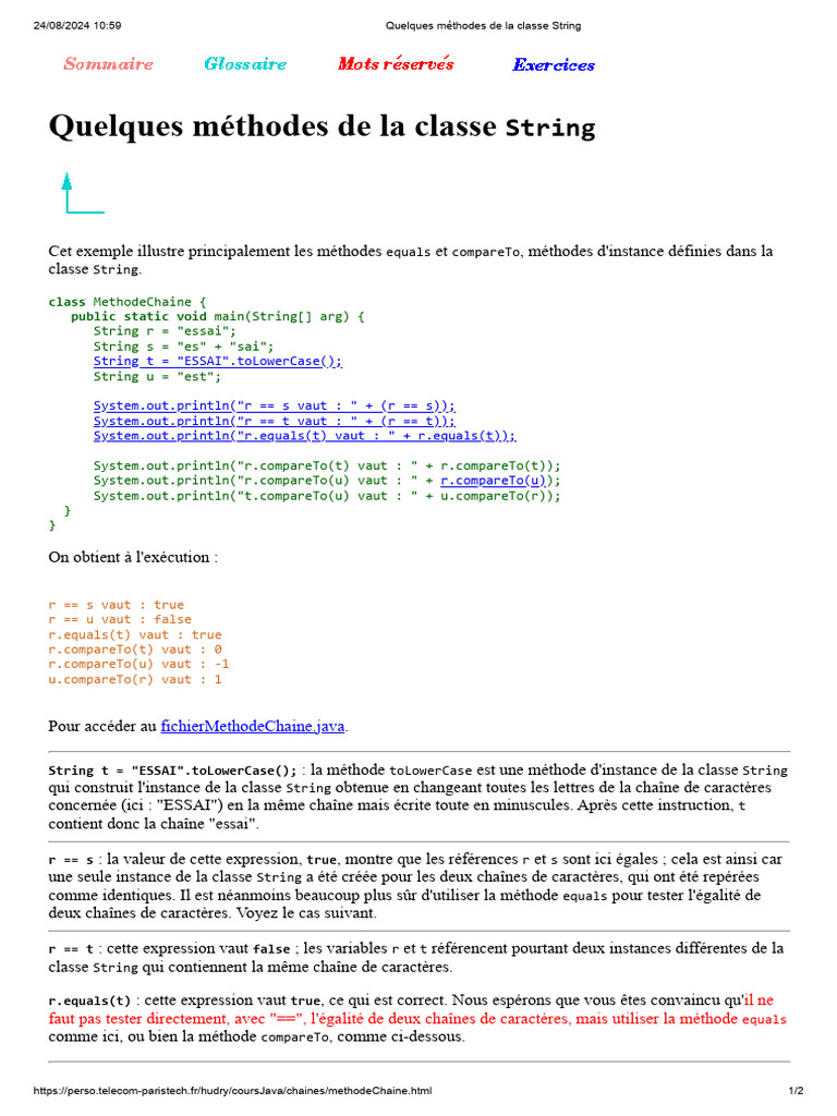 Quelques Méthodes de La Classe String | PDF