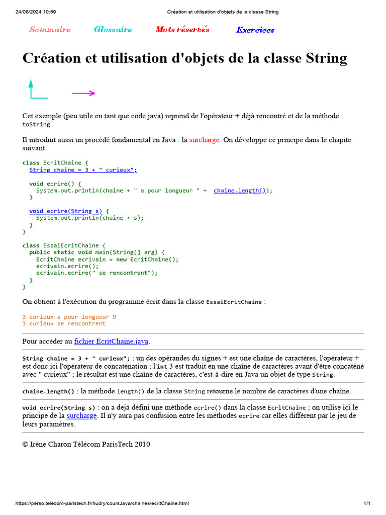 Création Et Utilisation D'objets de La Classe String | PDF