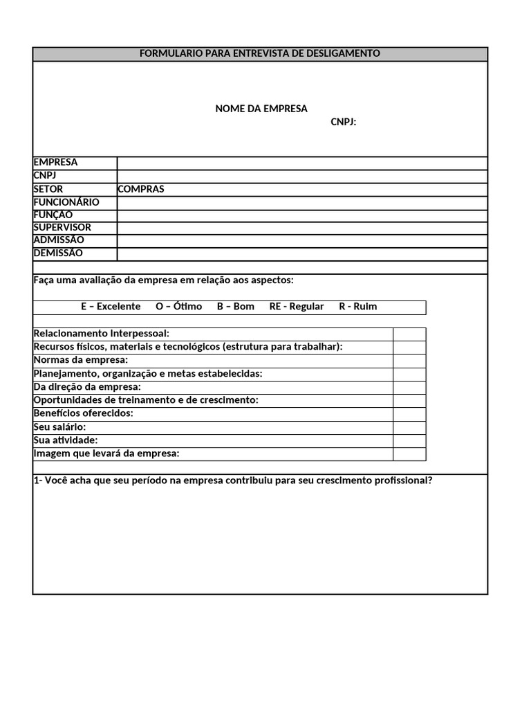 FORMULARIO ENTREVISTA DE DESLIGAMENTO - Editavel | PDF