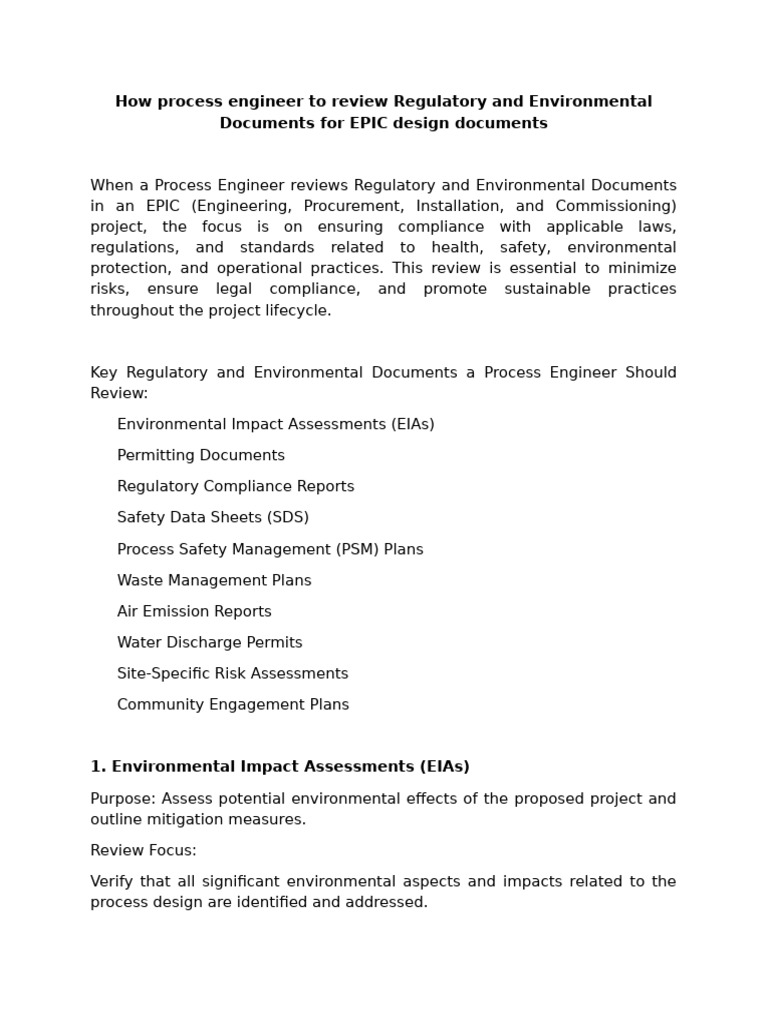 Review Regulatory and Environmental Documents for EPIC design documents ...