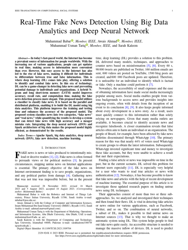 Real-Time Fake News Detection Using Big Data Analytics and Deep Neural ...