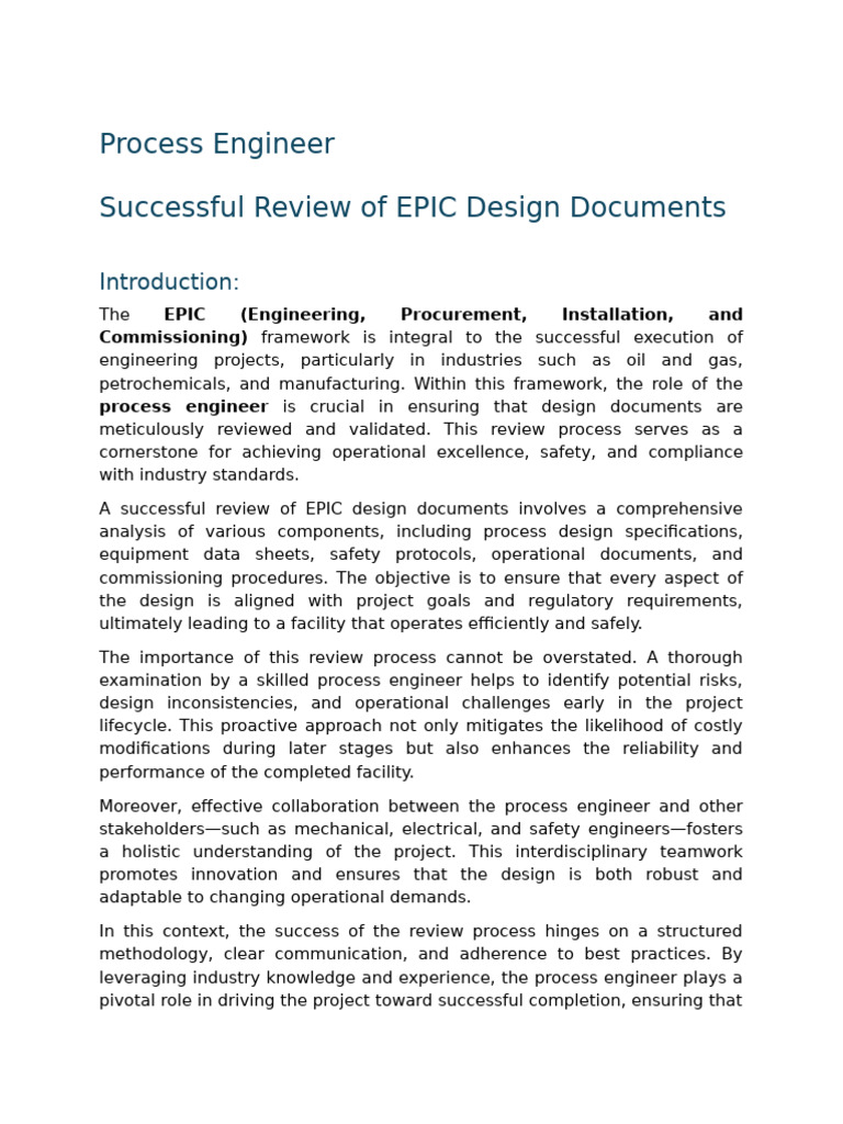 Successful Review of EPIC Design Documents | PDF