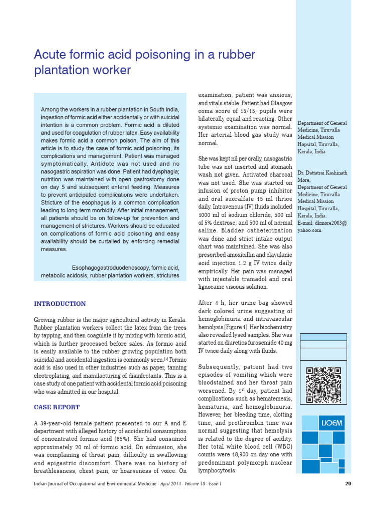 Acute Formic Acid Poisoning in A Rubber Plantation | PDF | Clinical ...