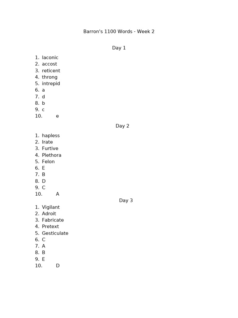 Barrons 1100 Words Week 2 | PDF