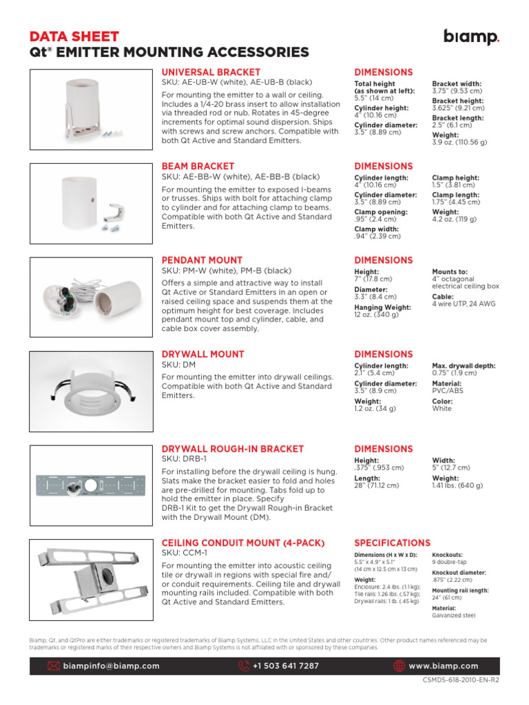 Qt Emitter Mounting Accessories Guide | PDF | Screw | Ceiling