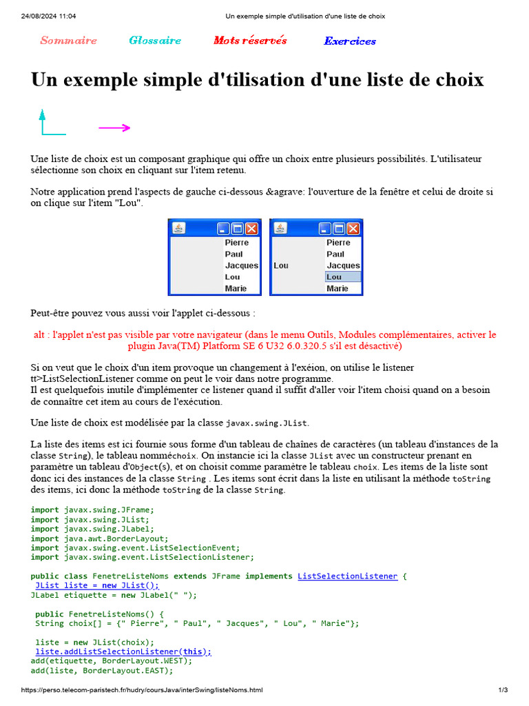 Un Exemple Simple D'utilisation D'une Liste de Choix | PDF