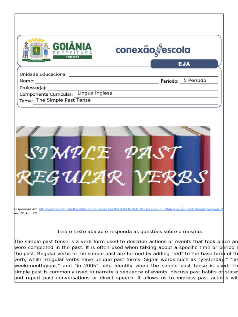 Atividade 1 - Simple Past Tense | PDF