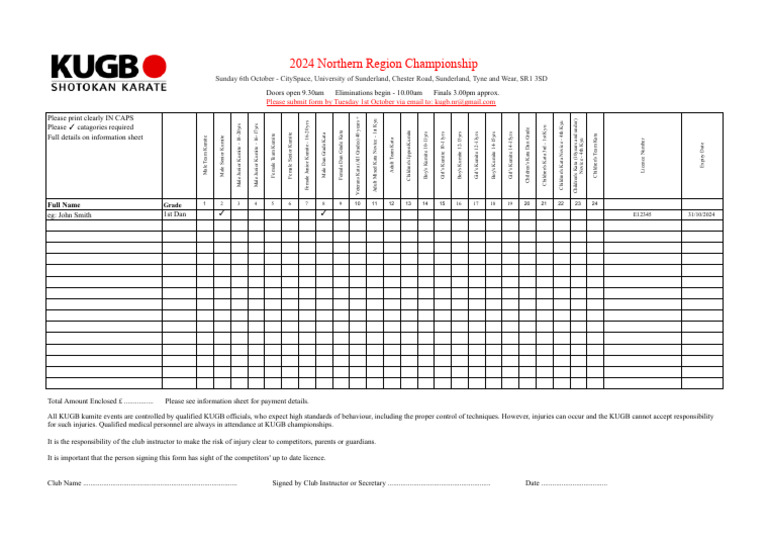 Northern Region Championship 2024 Entry Form | PDF