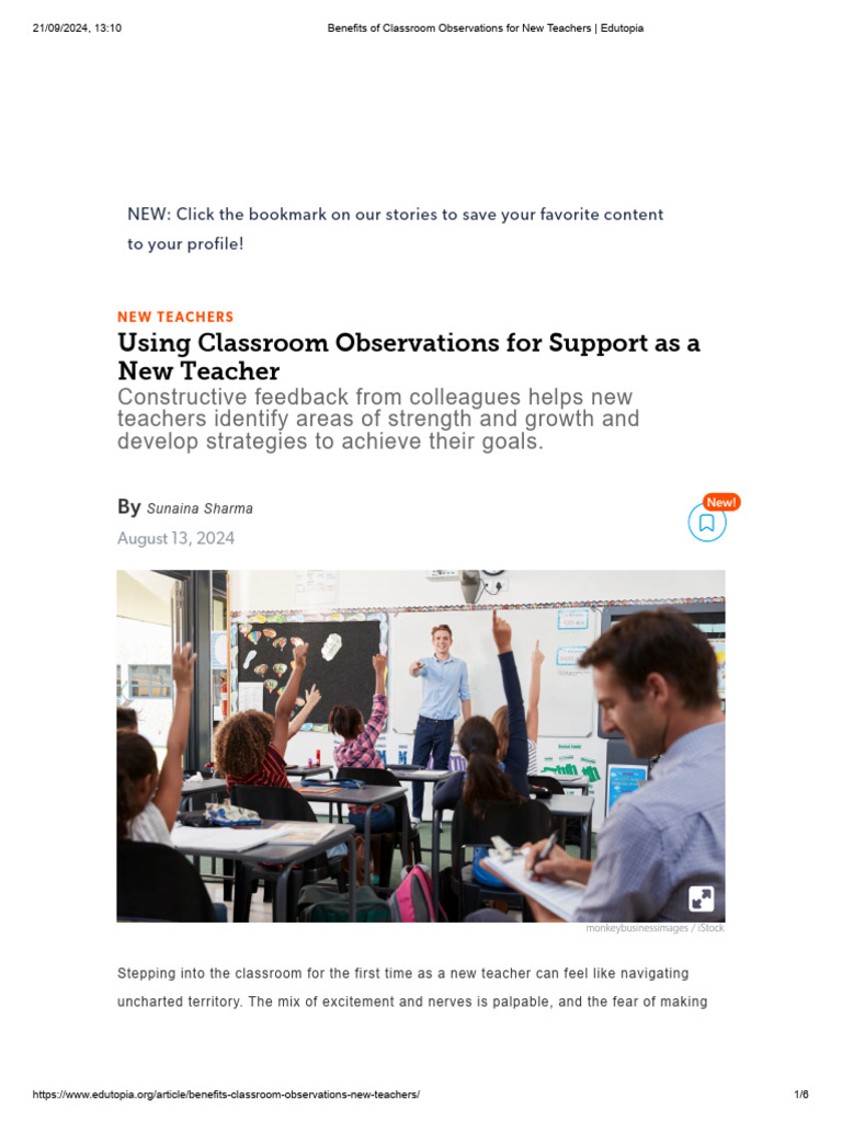 Benefits of Classroom Observations For New Teachers - Edutopia | PDF