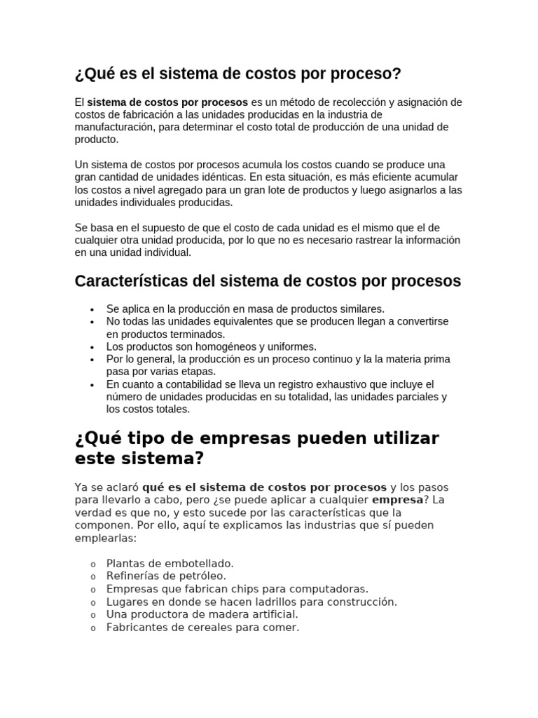 Sistema de Costos por Proceso | PDF