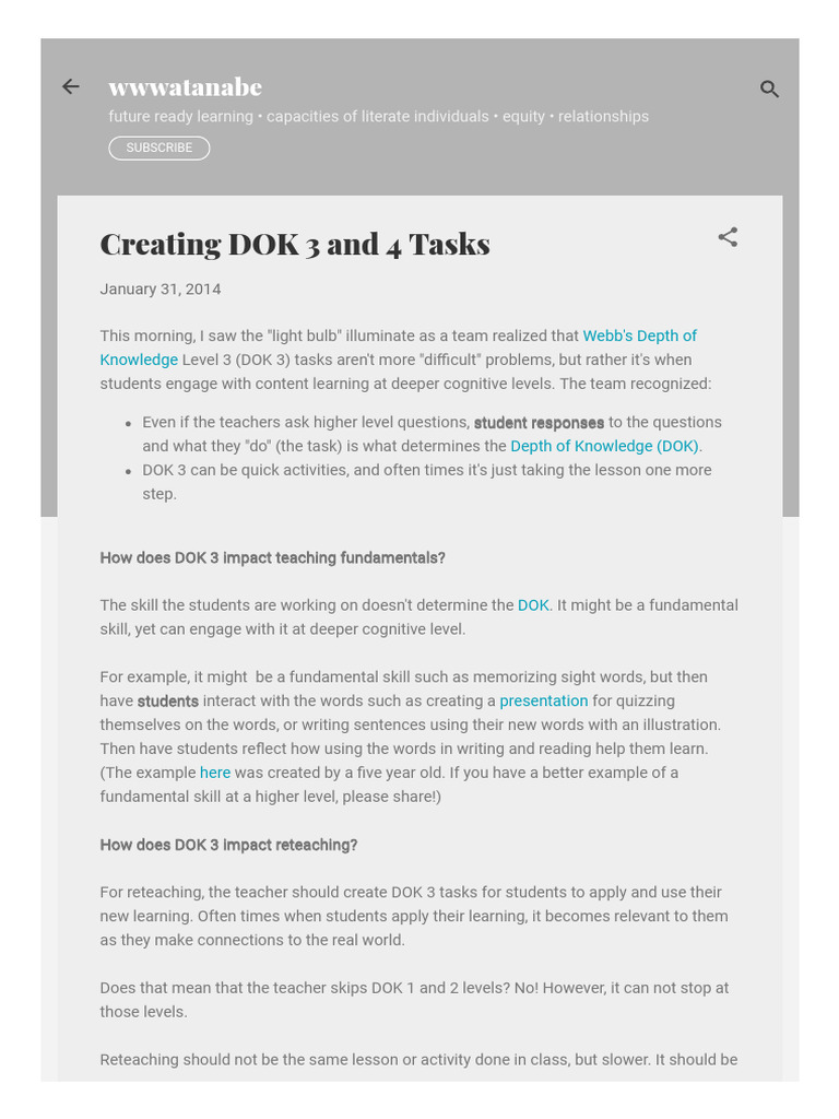 Creating DOK 3 and 4 Tasks | PDF