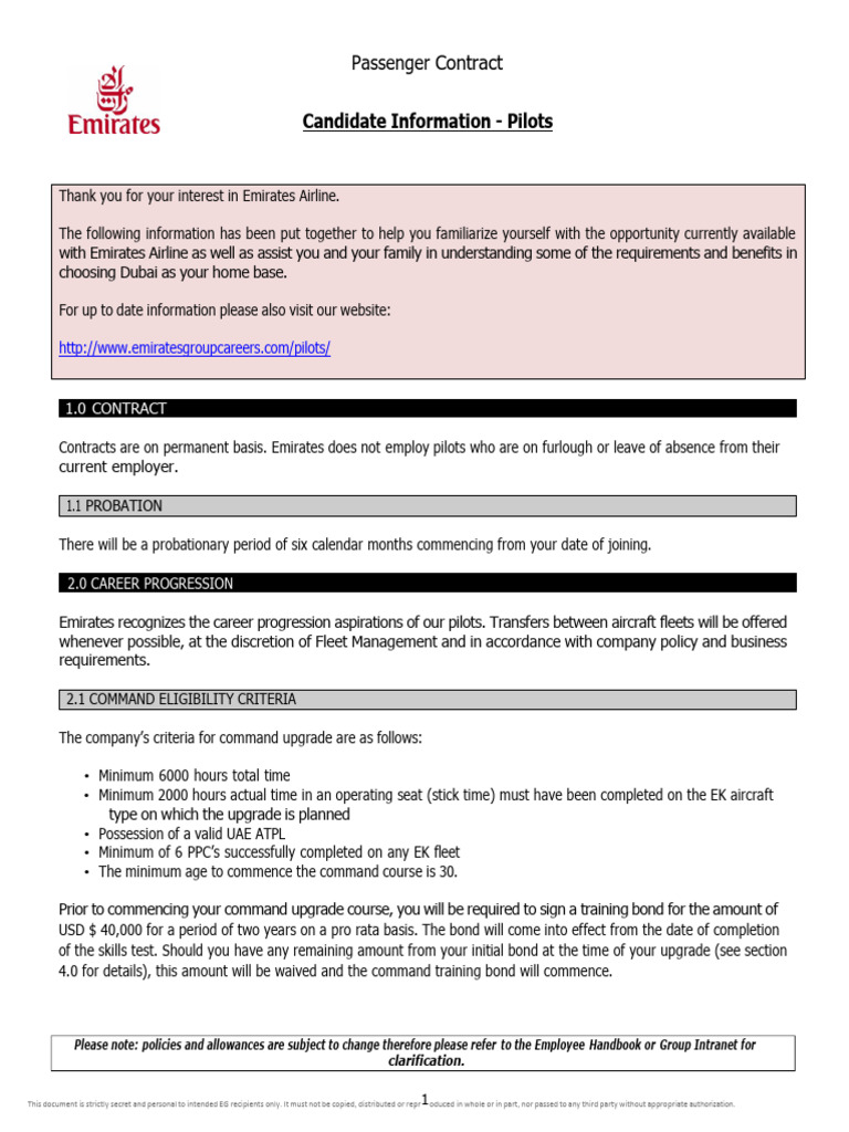 Emirates Candidate Information - Pilots 2023. | PDF