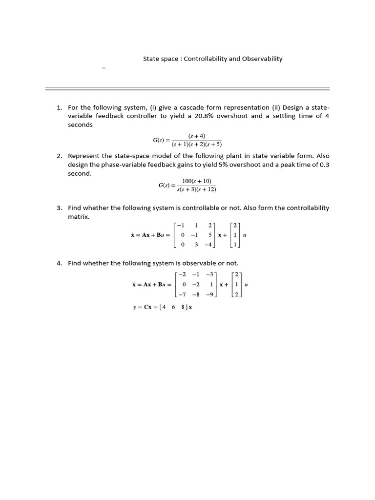 Tutorial - 6 UEE 508 Linear Control Systems | PDF
