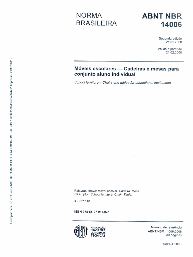 ABNT NBR 14006 - Conjunto Aluno | PDF
