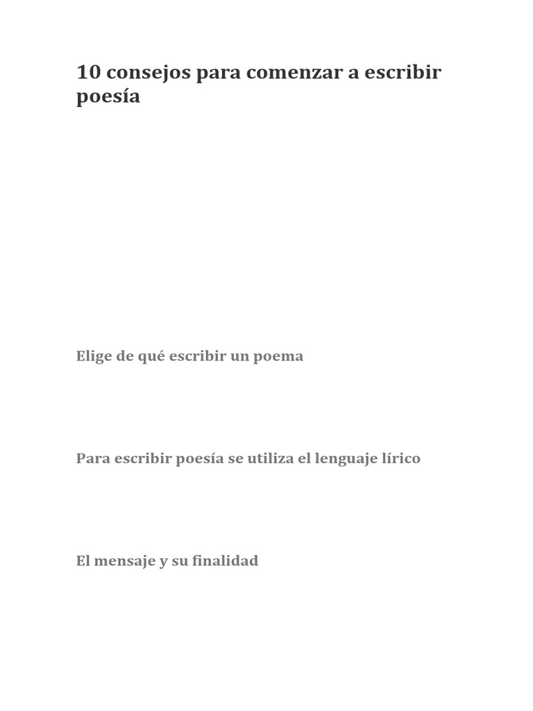 10 Consejos para Comenzar A Escribir Poesía | PDF