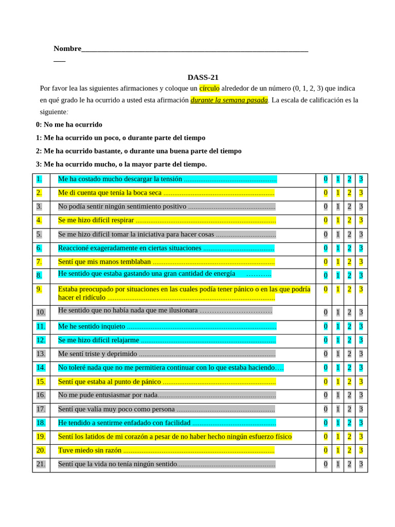 Escala DAAS-21 | PDF