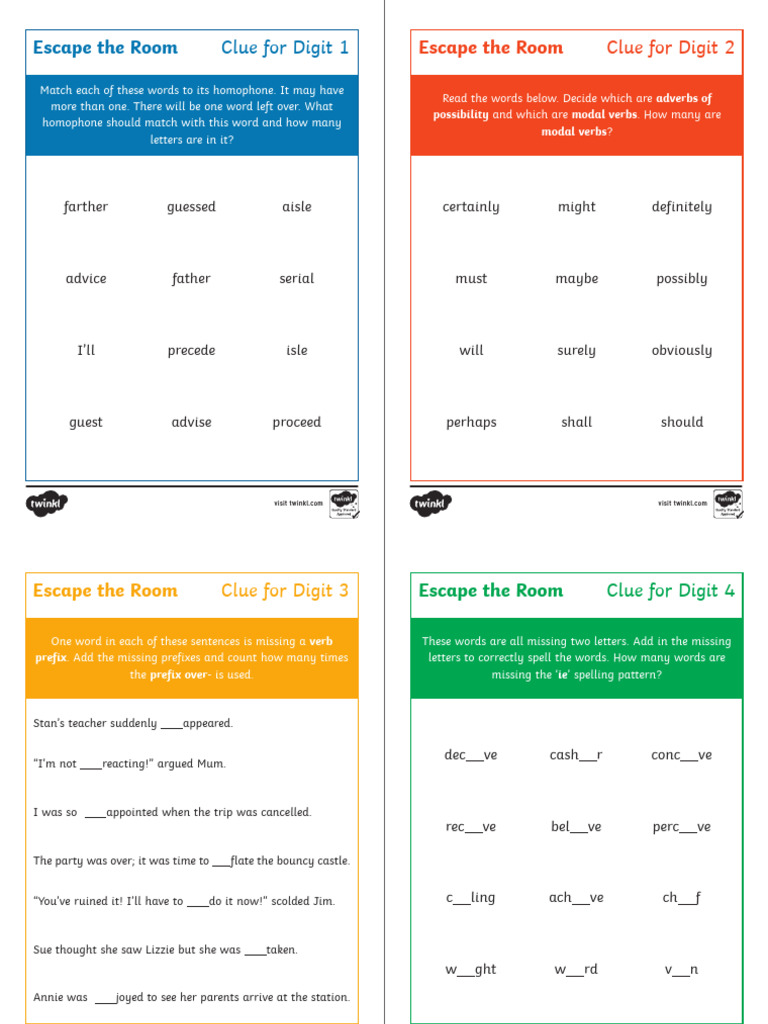 Escape The Room - Clue Cards | PDF