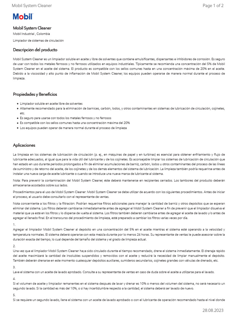 GL XX Mobil System Cleaner | PDF