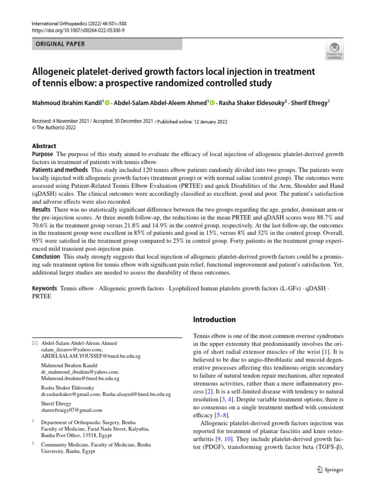 Allogeneic Platelet Derived Growth Factors Local Injection in Treatment ...
