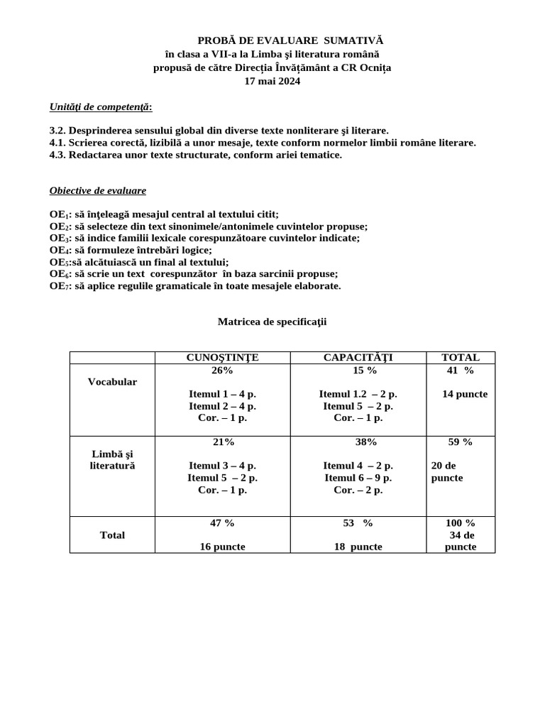 BAREM DE CORECTARE, Cl. 7, 17.05.2024 | PDF