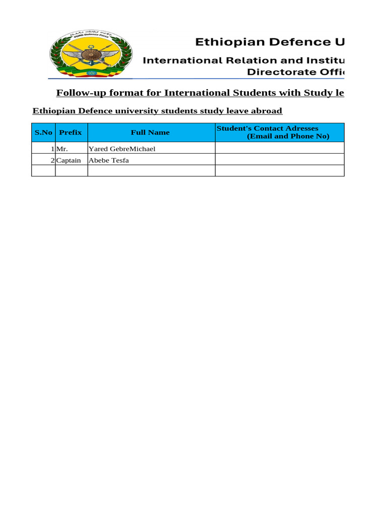 Int'l Students Follow Up Format | PDF