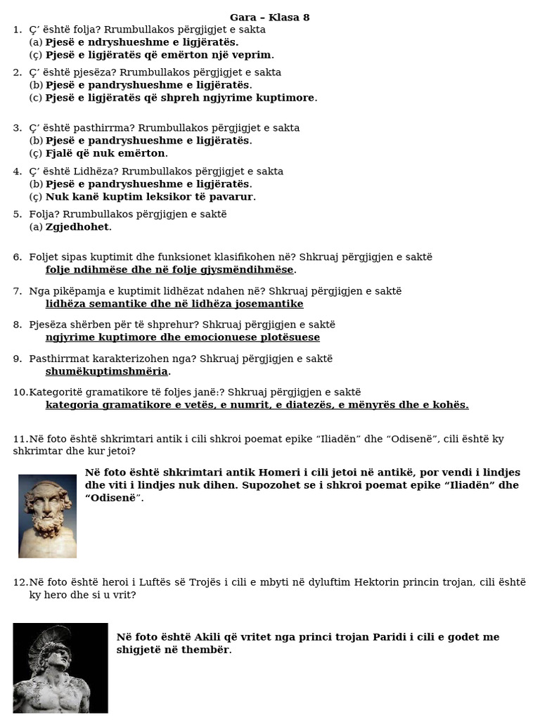 Gara Klasa8 Përgjigjet | PDF