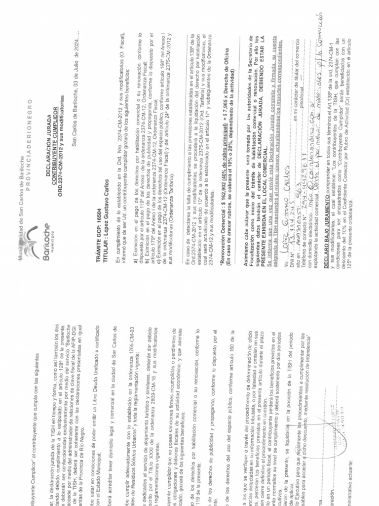 Declaracion Jurada Contribuyente Cumplidor Pdf