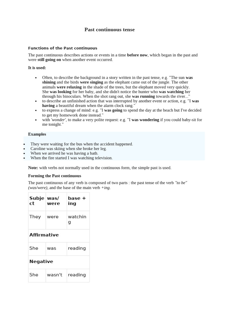 Past continuous tense | PDF