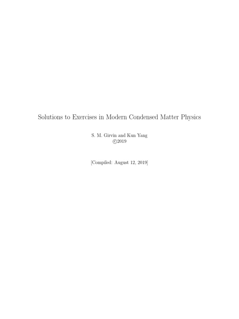 Solutions To Exercises in Modern Condensed Matter Physics (S. M. Girvin ...